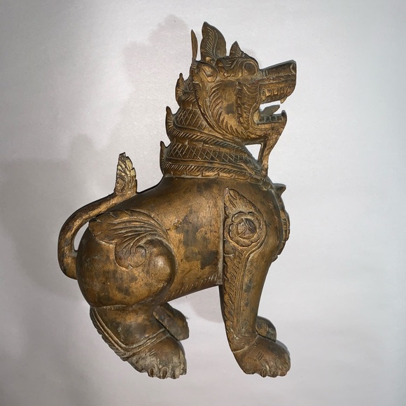 Antique | Accents | Antique Hand Carved Temple Dog Wood Statue | Poshmark